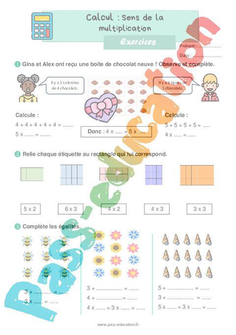 Sens de la multiplication au Ce1 – Exercices – Cycle 2 – PDF à imprimer ...