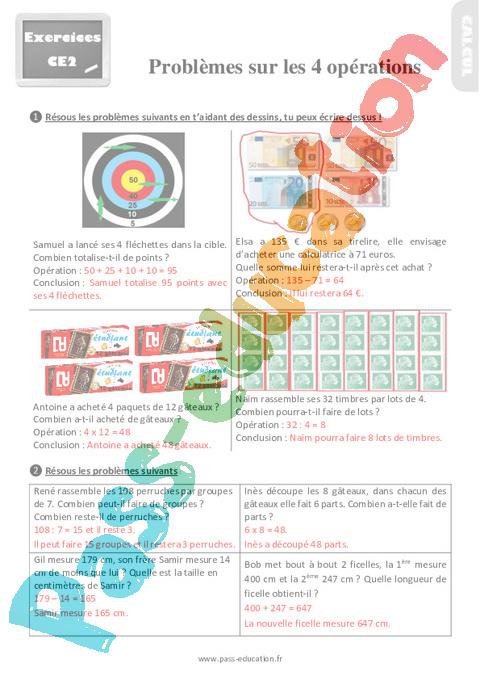 Problèmes sur les 4 opérations au Ce2 – Exercices – PDF à imprimer par ...