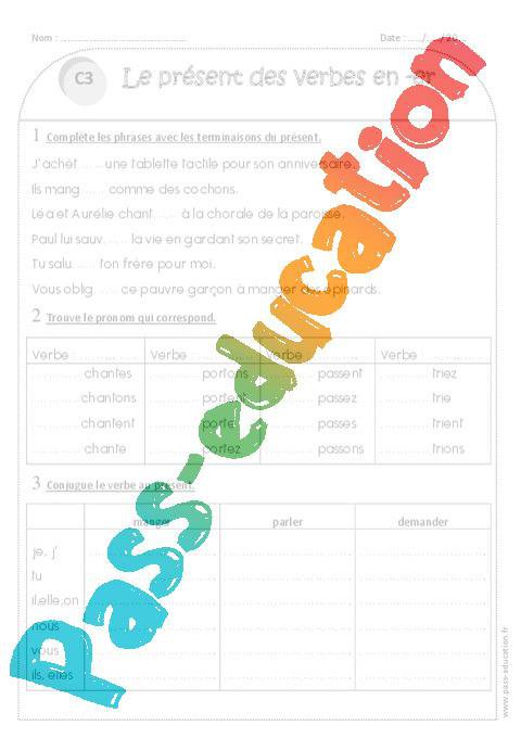 Verbes en -er – Ce1 – Exercices sur le présent – PDF à imprimer par Pass-education.fr - jenseigne.fr