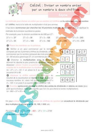 Diviser un nombre entier par un nombre à deux chiffres – Leçon de ...