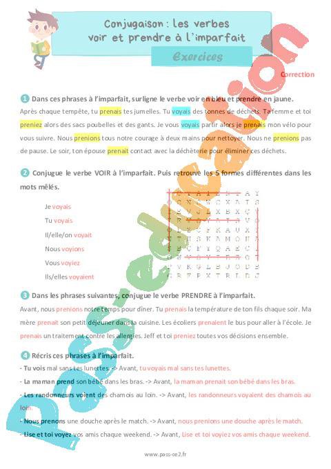 Les verbes voir et prendre à l’imparfait – Exercices de conjugaison ...