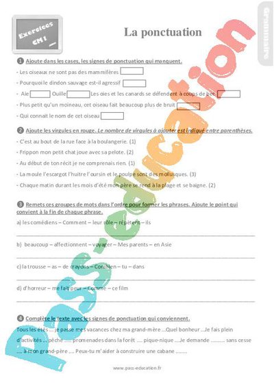 La ponctuation au Cm1 – Exercices, révisions – Cycle 3 – PDF à imprimer ...