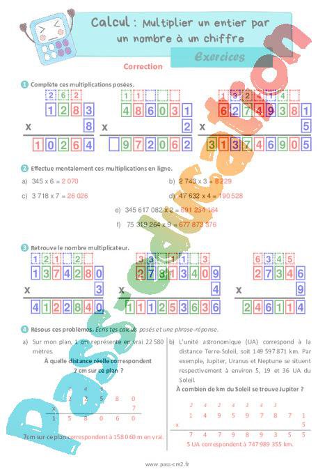 Multiplier un entier par un nombre à un chiffre – Exercices de calcul ...