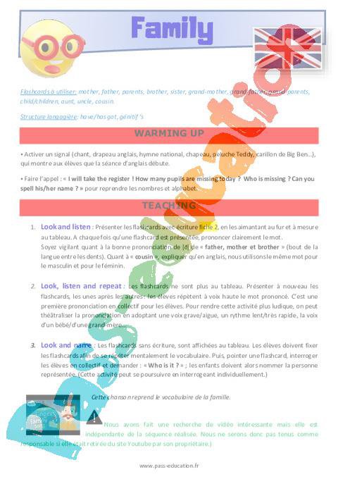 Family – CM1 – CM2 – Anglais – Lexique – Séquence complète – Cycle 3 ...