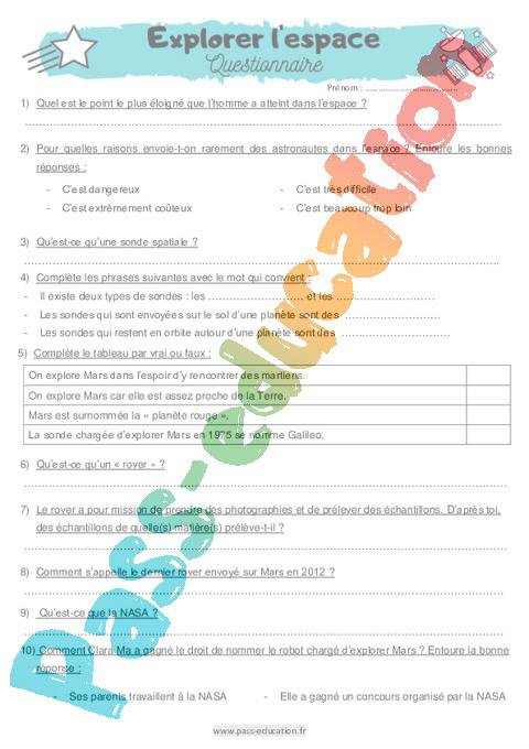 Explorer l’espace – CM1 – CM2 – Lecture documentaire – PDF à imprimer ...