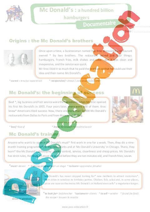 McDonald’s: a hundred billion hamburgers – Cm2 – Anglais – The ...