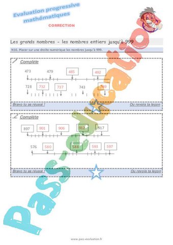 Placer sur une droite numérique les nombres jusqu’à 999 au Ce1 ...