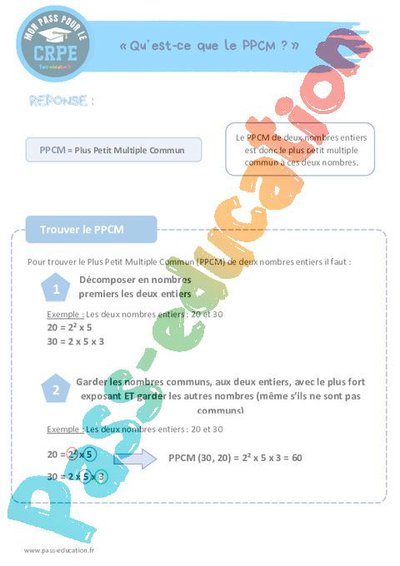 Qu’est-ce que le ppcm ? – crpe 2026 – cycle 3 – pdf à imprimer par Pass ...