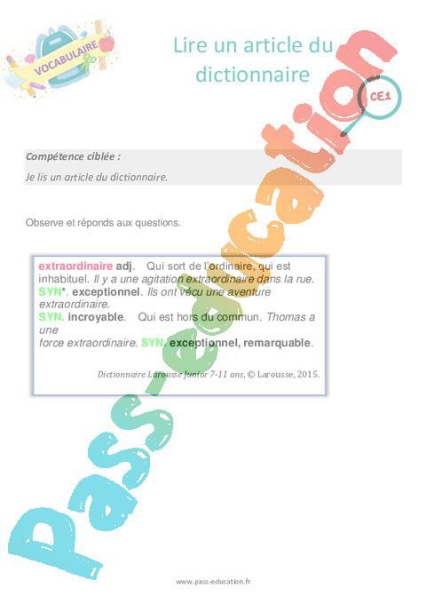 Lire un article du dictionnaire – Ce1 – Séance découverte à manipuler ...