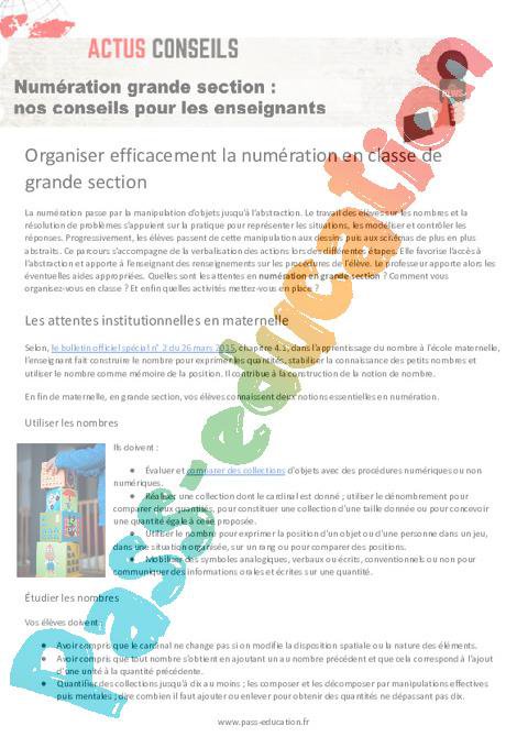 Numération grande section : nos conseils pour les enseignants par Pass ...