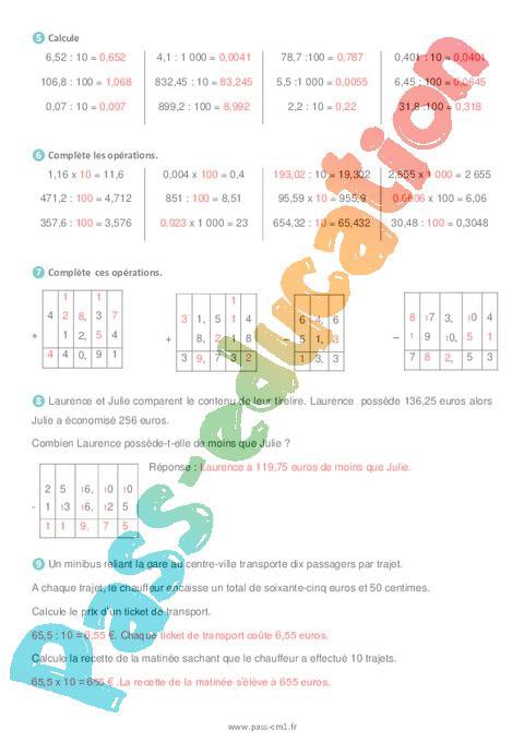 Calcul sur les nombres décimaux (révision) – Exercices de numération ...