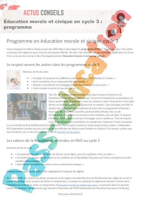 Éducation morale et civique en cycle 3 : programme par Pass-education.fr - jenseigne.fr