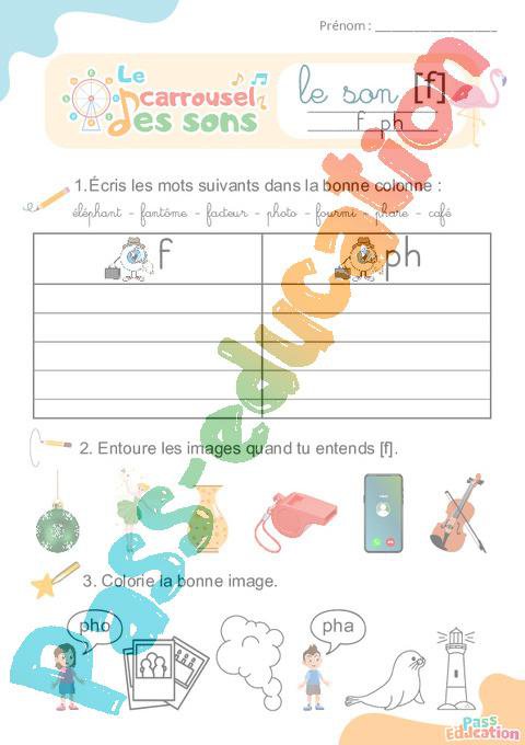 Le son [f] f ph – GS – CP – CE1 – Phonologie – Lecture – Le carrousel ...