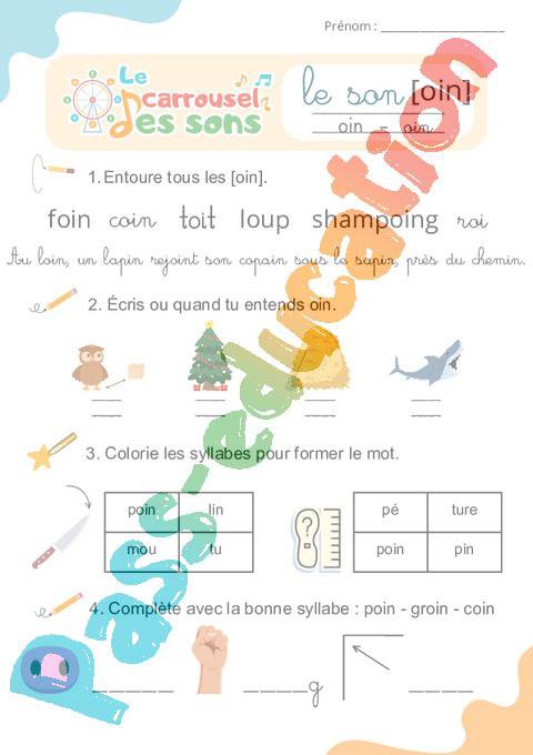 Le son [oin] oin – GS – CP – CE1 – Phonologie – Lecture – Le carrousel des sons par Pass ...