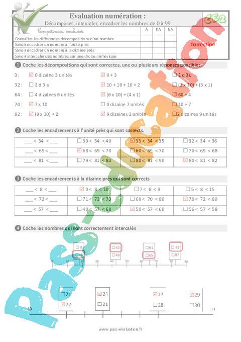 Décomposer encadrer intercaler de 0 à 99 au CE2 – Evaluation: QCM ...