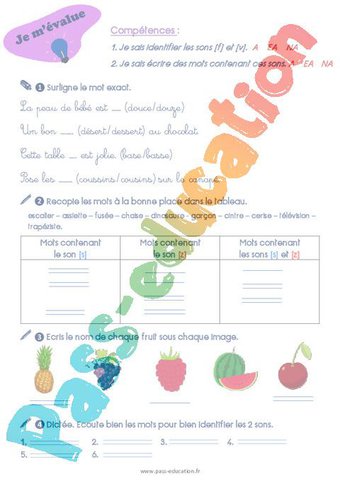 Confusion entre les sons [s] et [z] – CP – CE1 – Exercices de phonologie avec les corrections ...