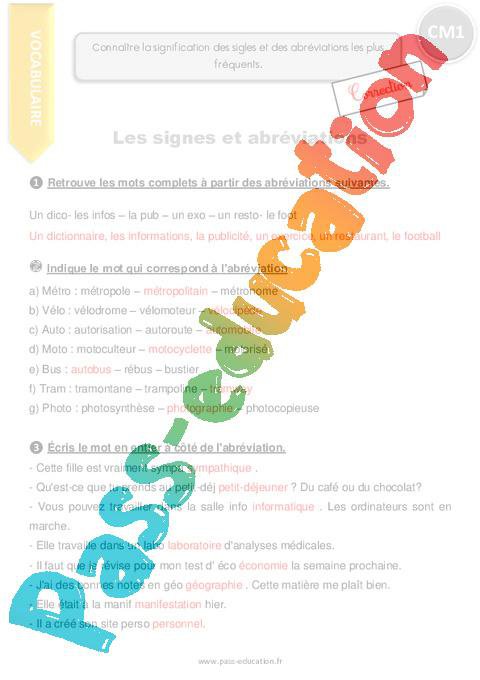 Signes et abréviations – Exercices avec correction – CM1 – PDF à ...