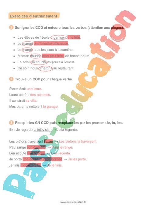 Le complément d’objet direct (COD) au Cm1 – Soutien scolaire pour les ...