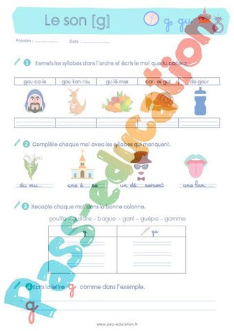 Le son [g] – Etude du code / les sons – Cycle 2 – CP – CE1 – PDF à ...