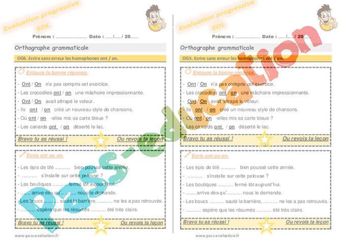 Ecrire sans erreur les homophones ont – on au Ce2 – Evaluation ...