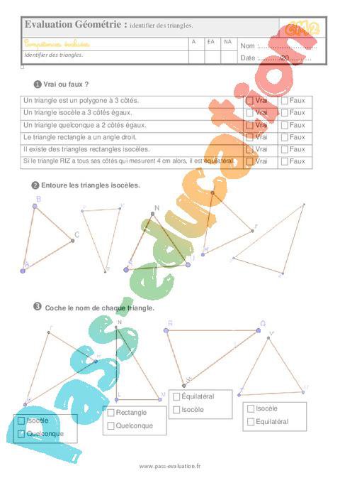 Identifier des triangles au Cm2 – Evaluation: QCM – Quiz – Cycle 3 ...