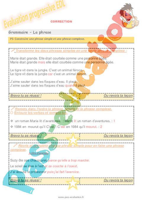 Construire une phrase simple et une phrase complexe au Cm2 – Evaluation ...