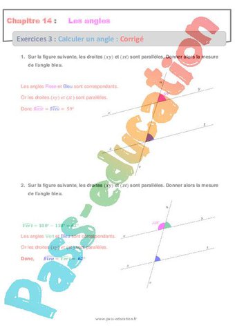 Calculer un angle – 5ème – Exercices avec les corrections – PDF à imprimer par Pass-education.fr ...