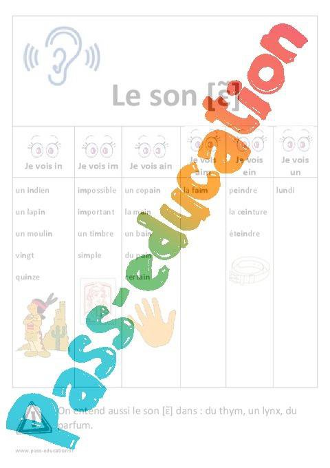 Son [ɛ̃] – in – im – ain – aim – ein – un – Cp – Ce1– Affiche pour la ...