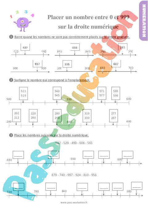 Evaluation et bilan pour le Ce1 sur Placer les nombres de 0 à 999 sur ...
