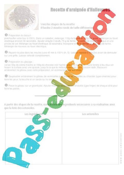 Recette de gâteau araignée – Halloween – Texte prescriptif – Ce2 – Cm1 ...