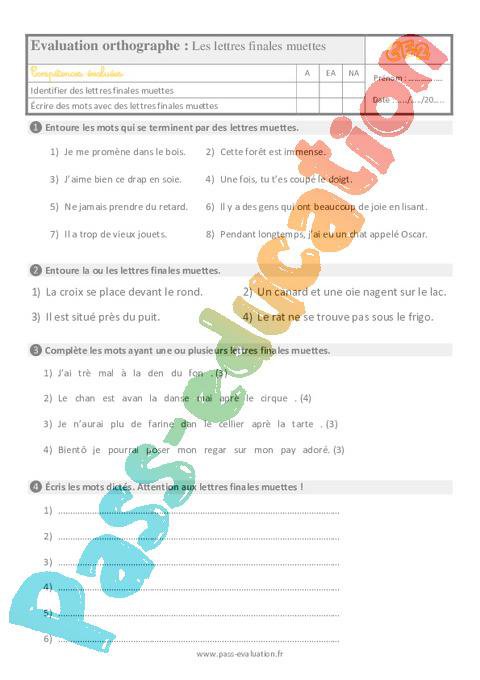 Evaluation et bilan pour le Ce2 sur les lettres finales muettes – Cycle ...