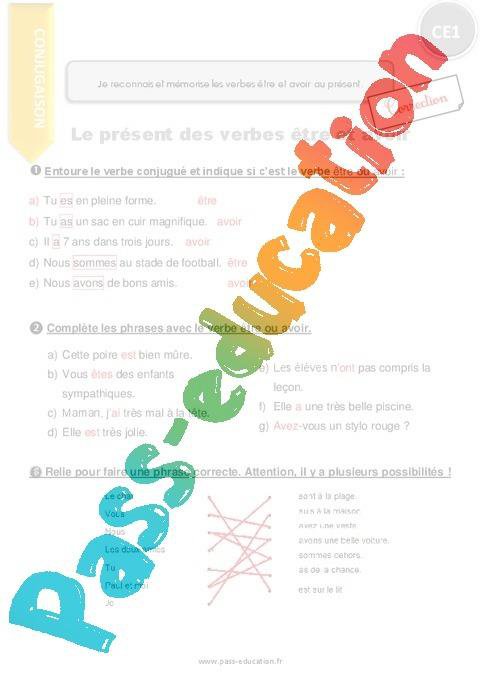 Je reconnais et mémorise les verbes être et avoir au présent – CE1 – Exercices – PDF à imprimer ...