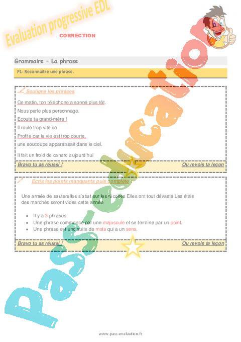 Comment reconnaitre une phrase au Ce2 – Evaluation progressive avec le ...