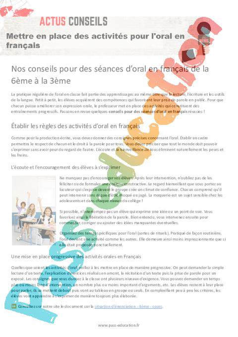 Mettre en place des activités pour l’oral en français par Pass ...