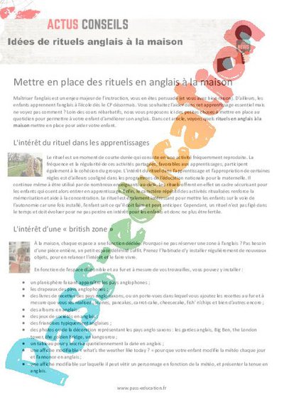 Idées de rituels anglais à la maison par Pass-education.fr - jenseigne.fr