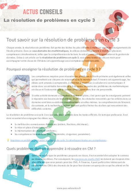 La résolution de problèmes en cycle 3 par Pass-education.fr - jenseigne.fr