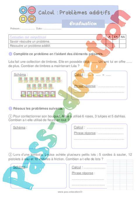 Problèmes additifs au Ce1 – Évaluation – Cycle 2 – PDF à imprimer par ...