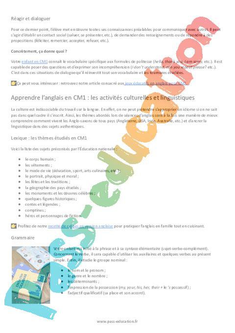 Le programme anglais CM1 expliqué aux parents par Pass-education.fr ...