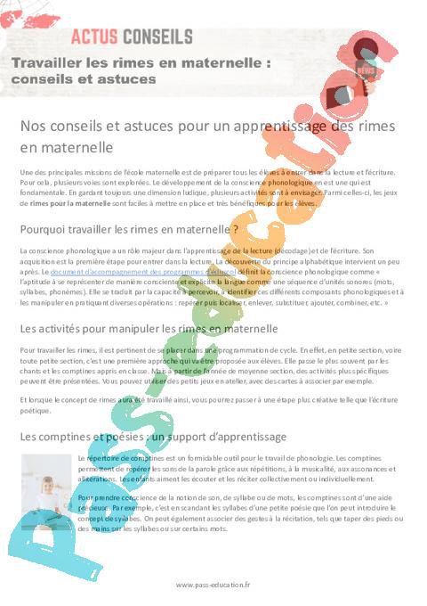 Travailler les rimes en maternelle : conseils et astuces par Pass ...