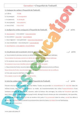 Imparfait – 6ème – Evaluation à imprimer par Pass-education.fr ...