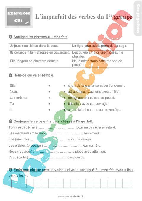 Bilan au Ce1 – L’imparfait des verbes du 1er groupe – Evaluation avec ...