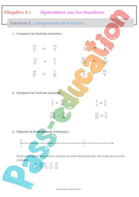 Comparaison de fractions – 5ème – Révisions – Exercices avec correction ...