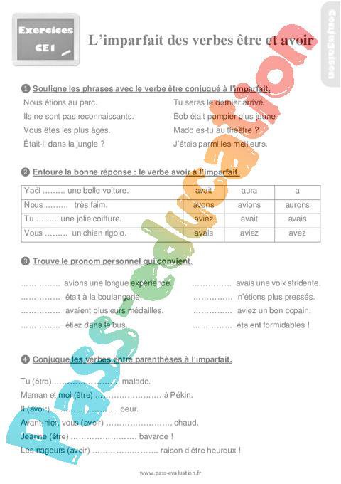 Bilan au Ce1 – Avoir et être à l’imparfait – Evaluation avec la ...