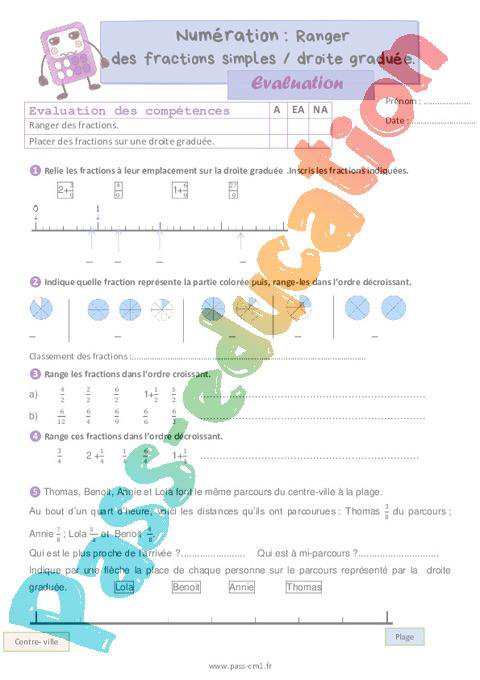 Ranger des fractions simples / droite graduée – Évaluation de ...