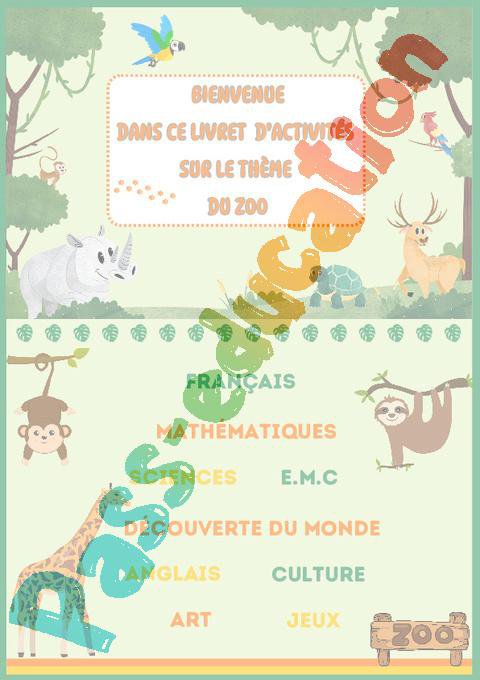 Au zoo – Cahier de vacances – CE1 – CE2 – Cycle 2 – PDF à imprimer par ...