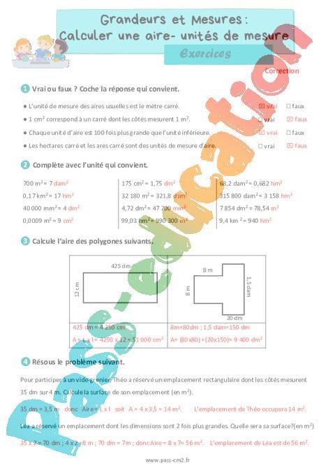 Calculer une aire – unités de mesure – Exercices de grandeurs et ...
