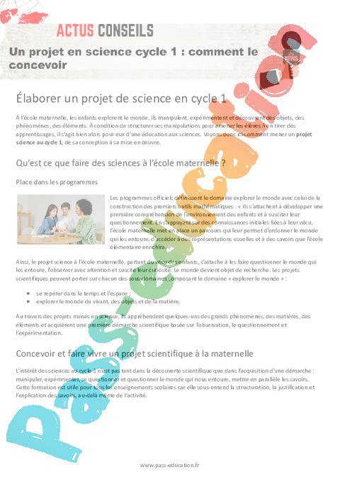 Un projet en science cycle 1 : comment le concevoir par Pass-education ...