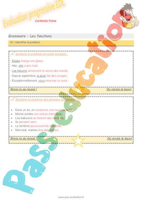 Identifier le prédicat au Ce2 – Evaluation progressive avec le corrigé ...
