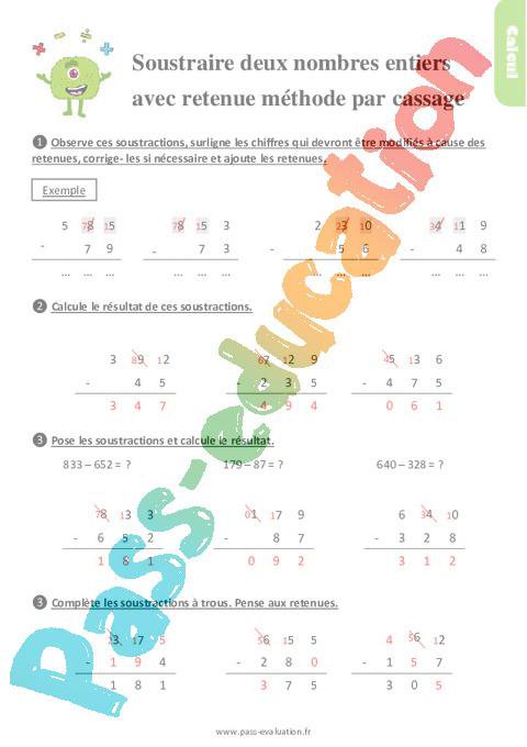 Bilan pour le Ce1 sur soustraire deux nombres entiers avec retenue ...