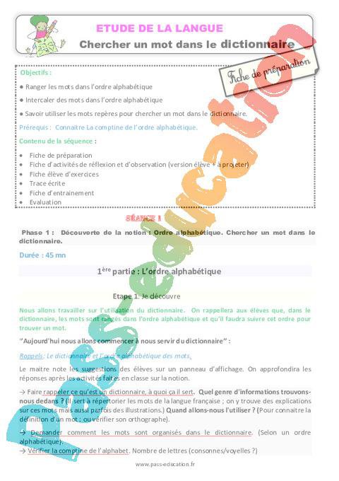 Chercher un mot dans le dictionnaire – Ce2 – Étude de la langue – Fiche ...
